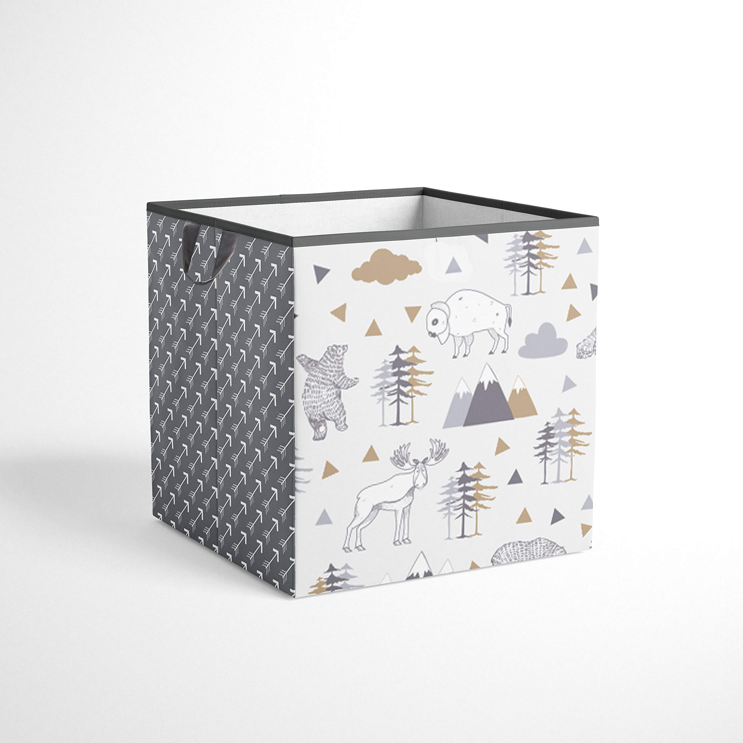 Bacati Woodlands Grey/Beige Neutral Cotton Storage Box Small, Beige/Grey