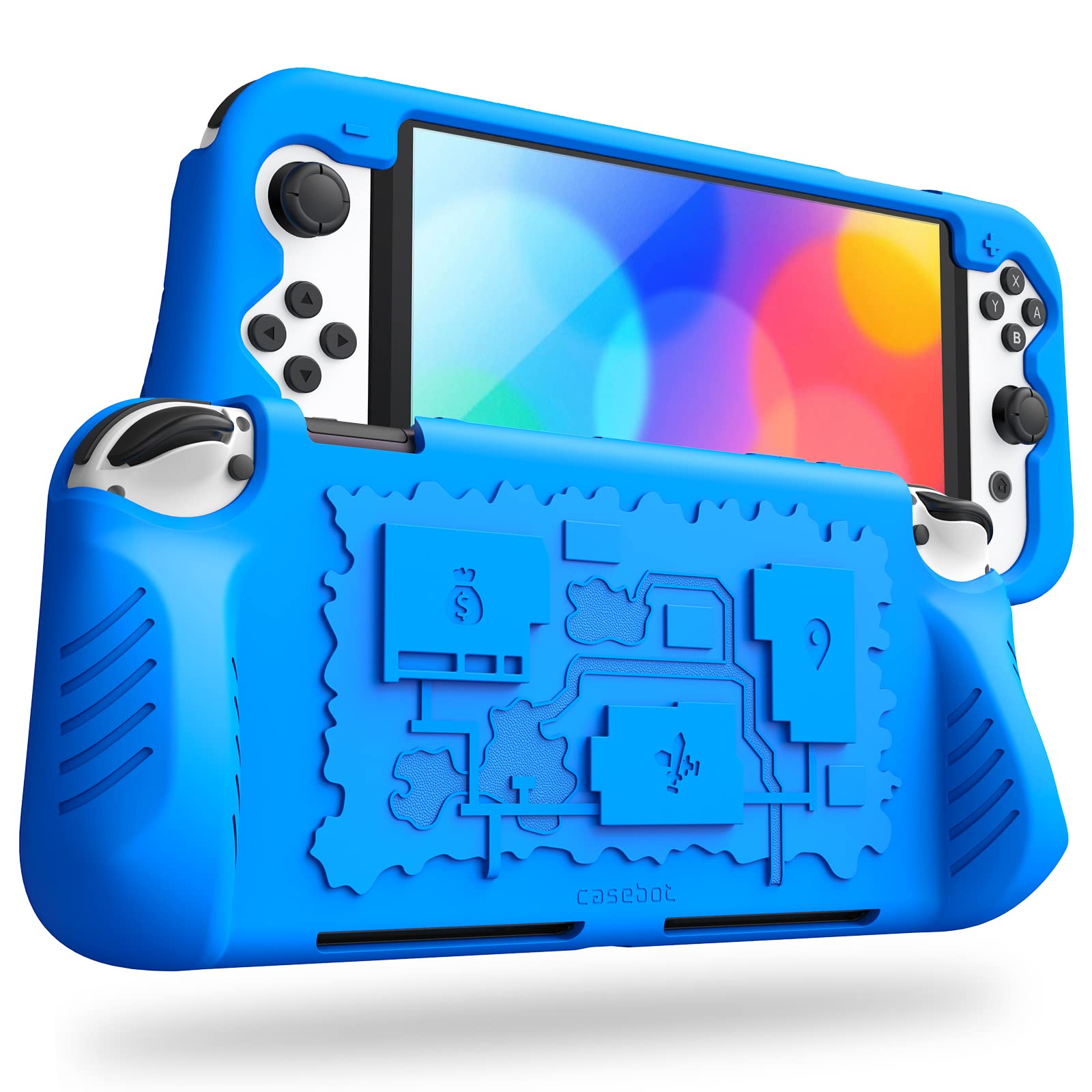 Fintie Case for Nintendo Switch OLED Model 2021 with 3 Game Card Slots, Anti-Slip Soft Silicone Shockproof Protective Cover, Ergonomic Grip Case for Switch OLED Model Console 7.0", Blue