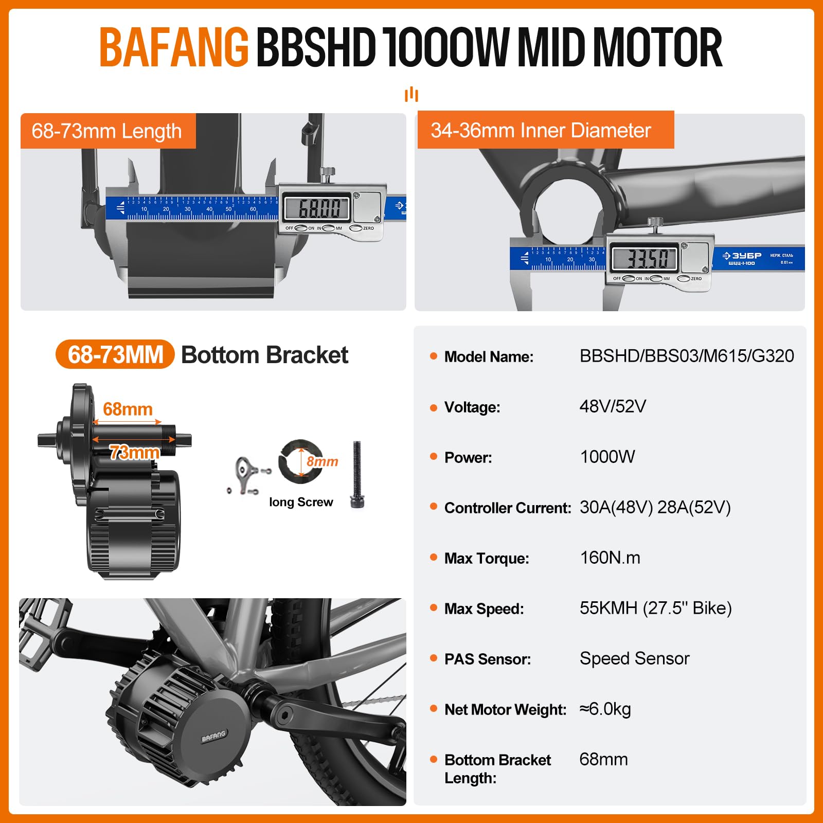 BAFANG 1000W Mid Drive Kit : BBSHD 52V Motor with 20Ah Shark Battery, 8Fun M615 Motor with DPC18 Display (5PAS)& 44T Chainring for BB 68mm, Electric Bike Conversion Kit for Mountain Road Ebike