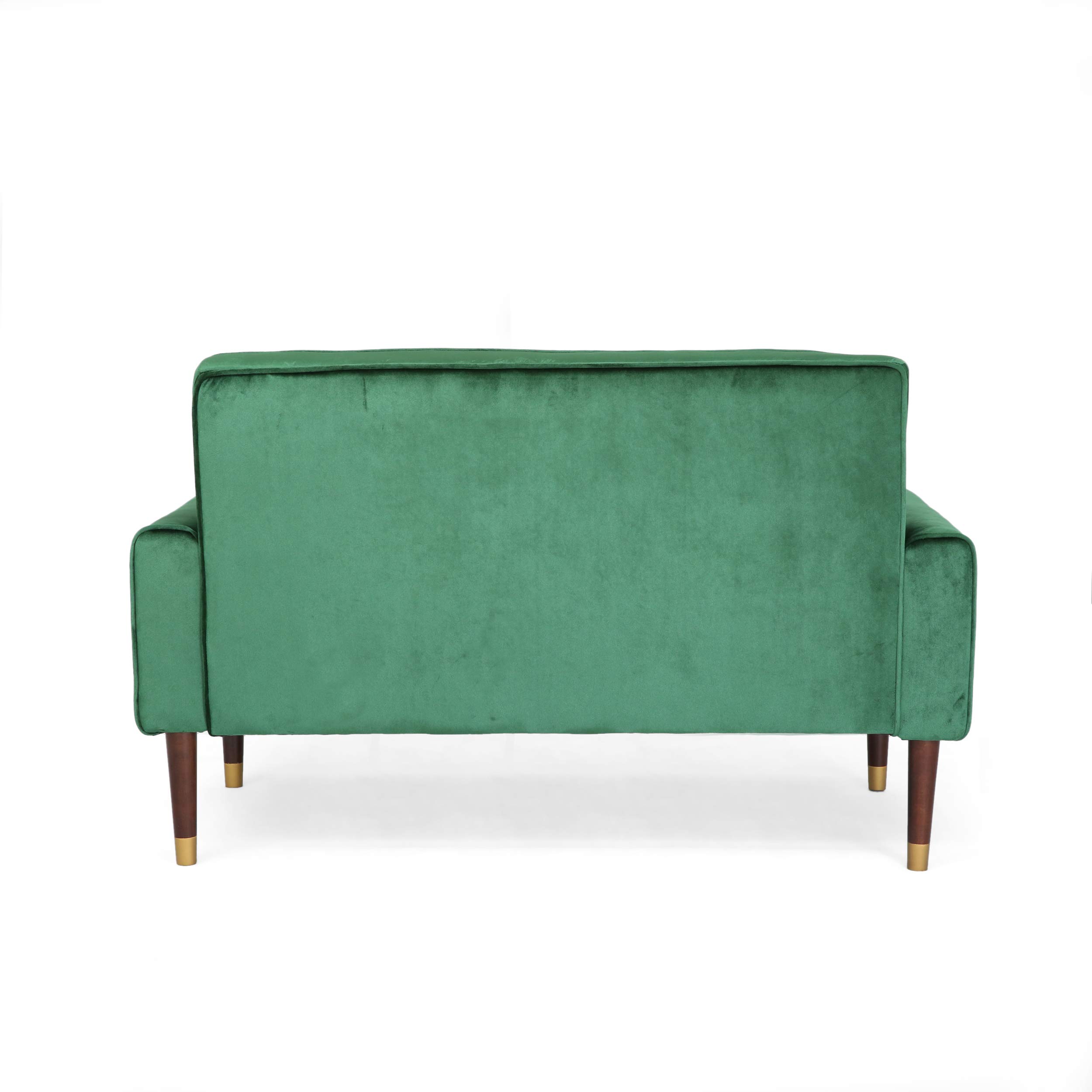 Christopher Knight Home Aubrie Tufted Velvet Loveseat Tipped Tapered Legs, Emerald and Gold Finish