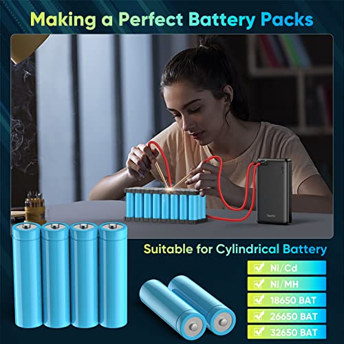Battery Spot Welder, Seesii 6 Gear Adjustable Portable Spot Welder, 5000mA-h Mini Spot Welding Equipment with 5m Sheets & 4X4 Holders for 0.1/0.15mm Nickel Strip Welding & Making DIY Battery Packs