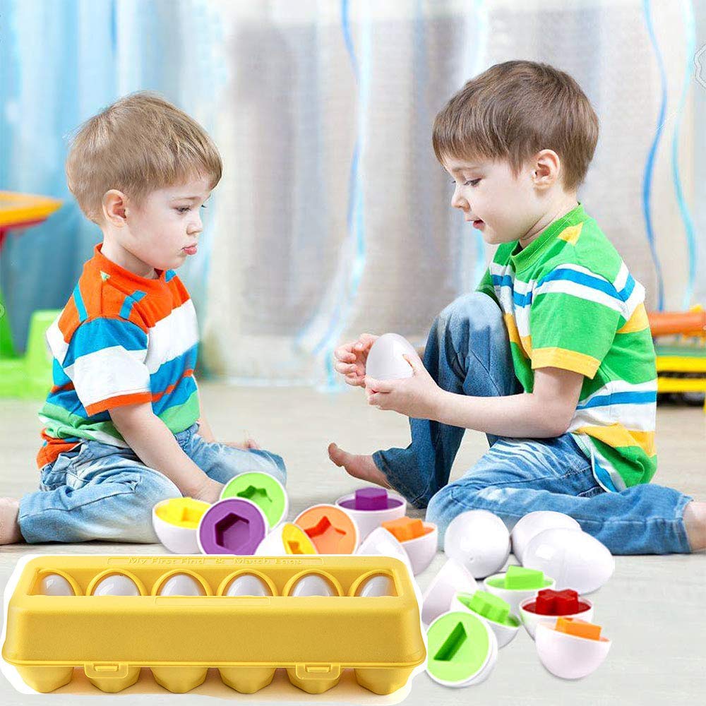 Easter Matching Eggs Easter Basket Stuffers Gift for 1 2 3 Years Old Toddlers Kids Boys Girls Educational Color Shape Eggs(12 Eggs in Carton)