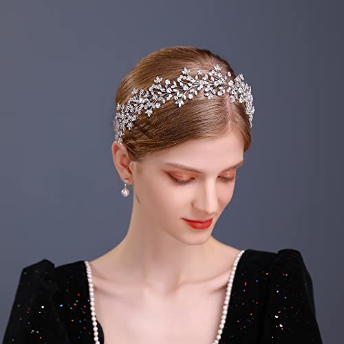 Aoligrace CZ Bride Headband Birthday Party Headpiece Silver Gold Cubic Zirconia Bridal Headwear Wedding Hair Accessories