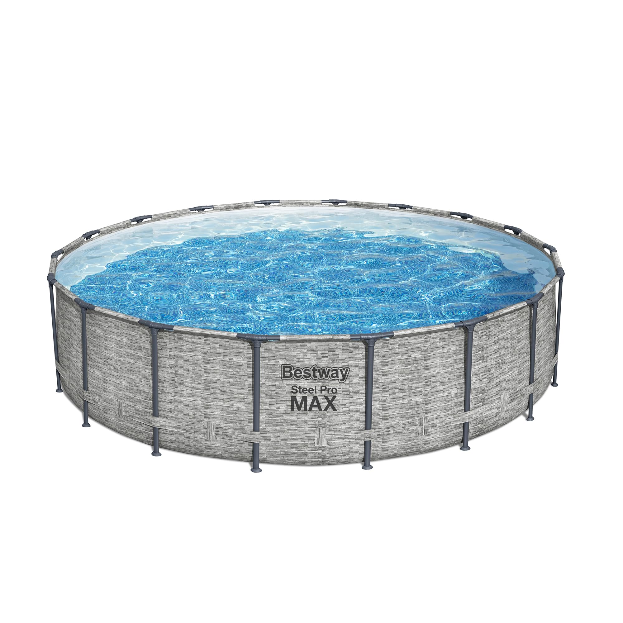 Bestway Steel Pro MAX 18’ x 48” Round Above Ground Pool Set | Frame Swmiming Pool Features Realistic Stone Print Liner | Includes 1500gal Filter Pump, 48" Ladder and 18' Pool Cover
