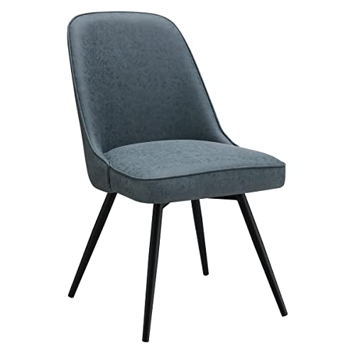 OSP Home Furnishings Penton Swivel Chair with Padded Seat and Black Legs 2-Pack for Dining or Home Office Use, Navy Blue Faux Leather