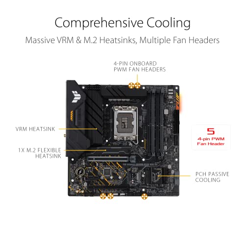 ASUS TUF B660M-PLUS WiFi D4 LGA 1700(Intel 12th Gen) mATX Gaming Motherboard (PCIe 5.0,DDR4,2xPCIe 4.0 M.2 Slots,WiFi 6,2.5 Gb LAN,Front USB 3.2 Gen 1 Type-C,Two-Way AI Noise Cancelation)