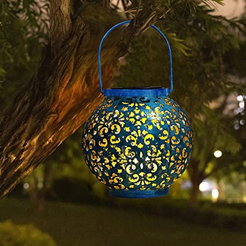 YTREI Solar Led Iron Art Hollow Lantern Light Outdoor Decorative Lighting Handheld Hanging Lamp for Home Garden Yard Pathway