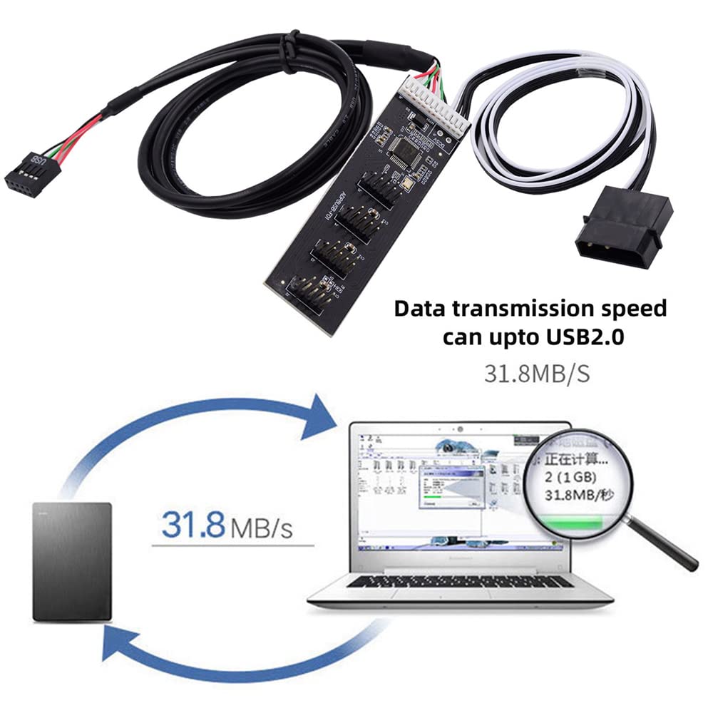 cablecc USB 2.0 9pin 10pin Header 1 to 4 Female Splitter Extension Cable HUB with IDE 5V Power Connector Adapter Port Multilier