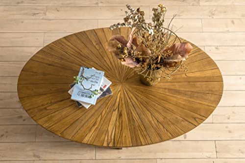 DAKVO Solid Wood Coffee Table for Living Room and Bedroom, Farmhouse Oval Coffee Table with Storage, Oval Round Coffee Tables Living Room