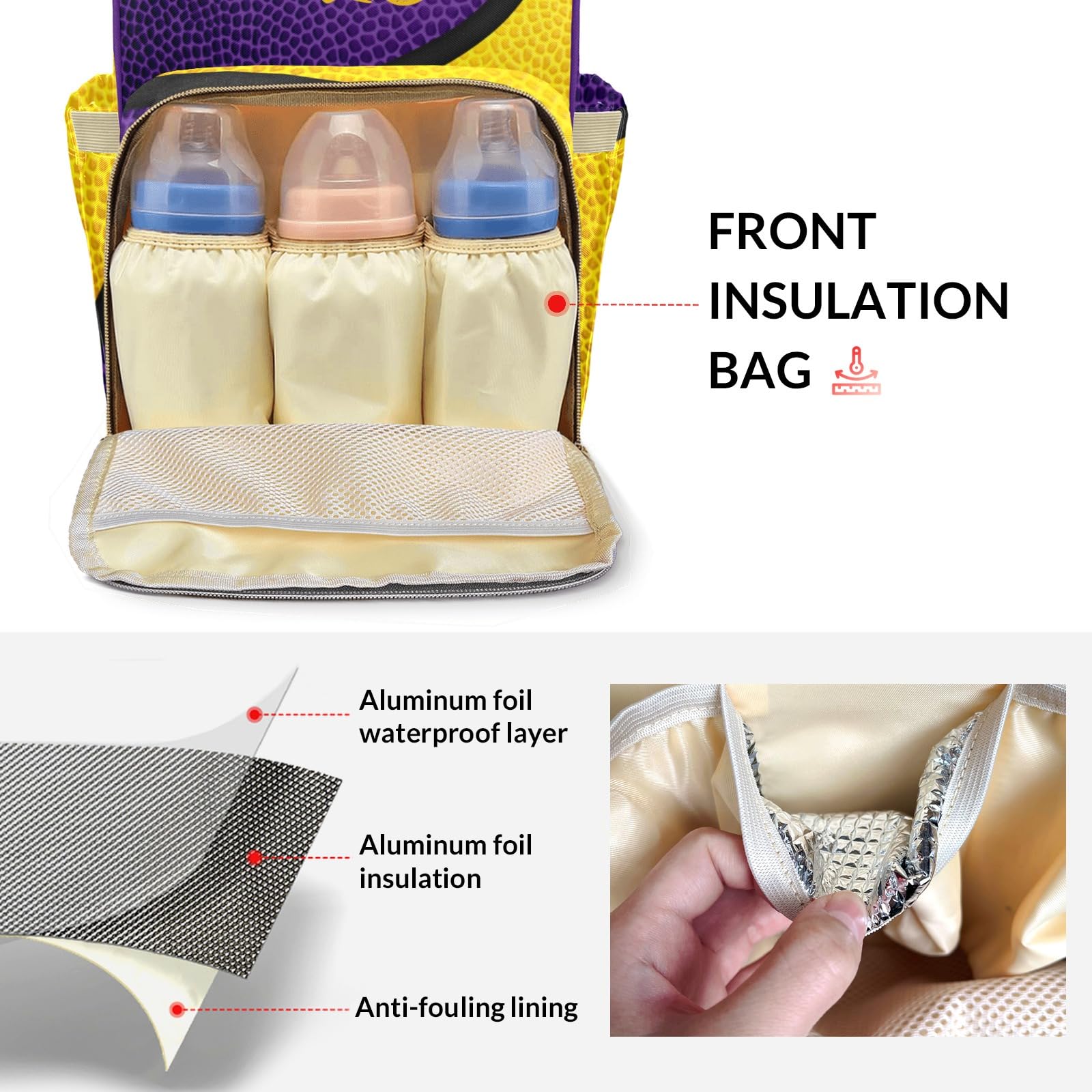 Anneunique Personalized Purple Yellow Basketball Print Tote Bag Backpacks Custom with Text Mommy Bag Gift for Boy Girl