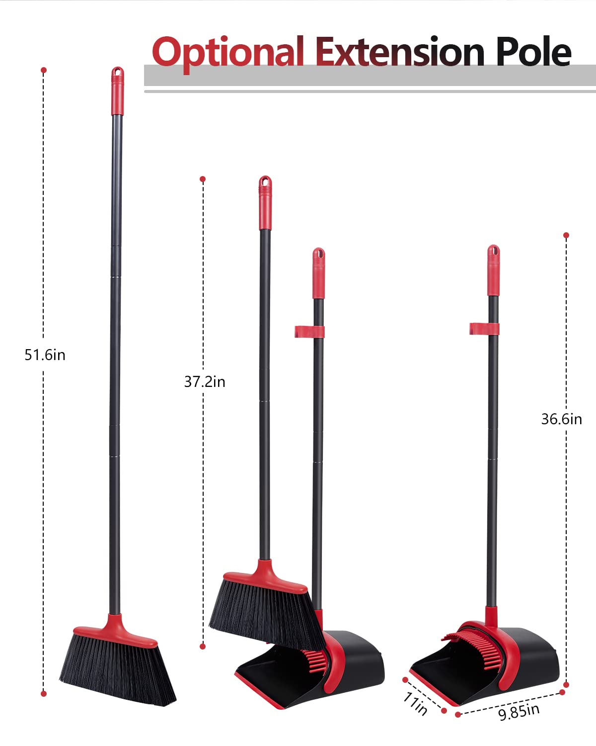 Broom and Dustpan Set, Broom and Dustpan, Broom and Dustpan Set for Home, Upgrade 52" Long Handle Broom with Stand Up Dustpan Combo Set for Office Home Kitchen Lobby Floor Use, Dust pan and Broom Set