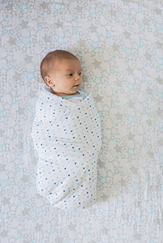 SwaddleDesigns Softest Cotton Muslin Fitted Crib Sheet/Toddler Sheet for Baby Boy & Girl, Blue & Sterling Starshine