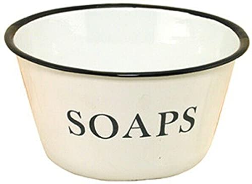 Soaps Bowl Imperfect Vintage Style Enamelware White Black Holder 6" H Kitchen Home and Garden
