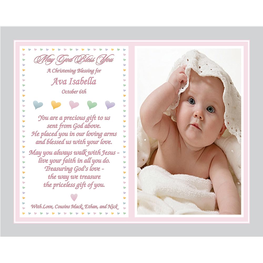 Poetry Gifts Custom Baptism Keepsake for Baby Girl, Personalized Print with Name, Date and Photo
