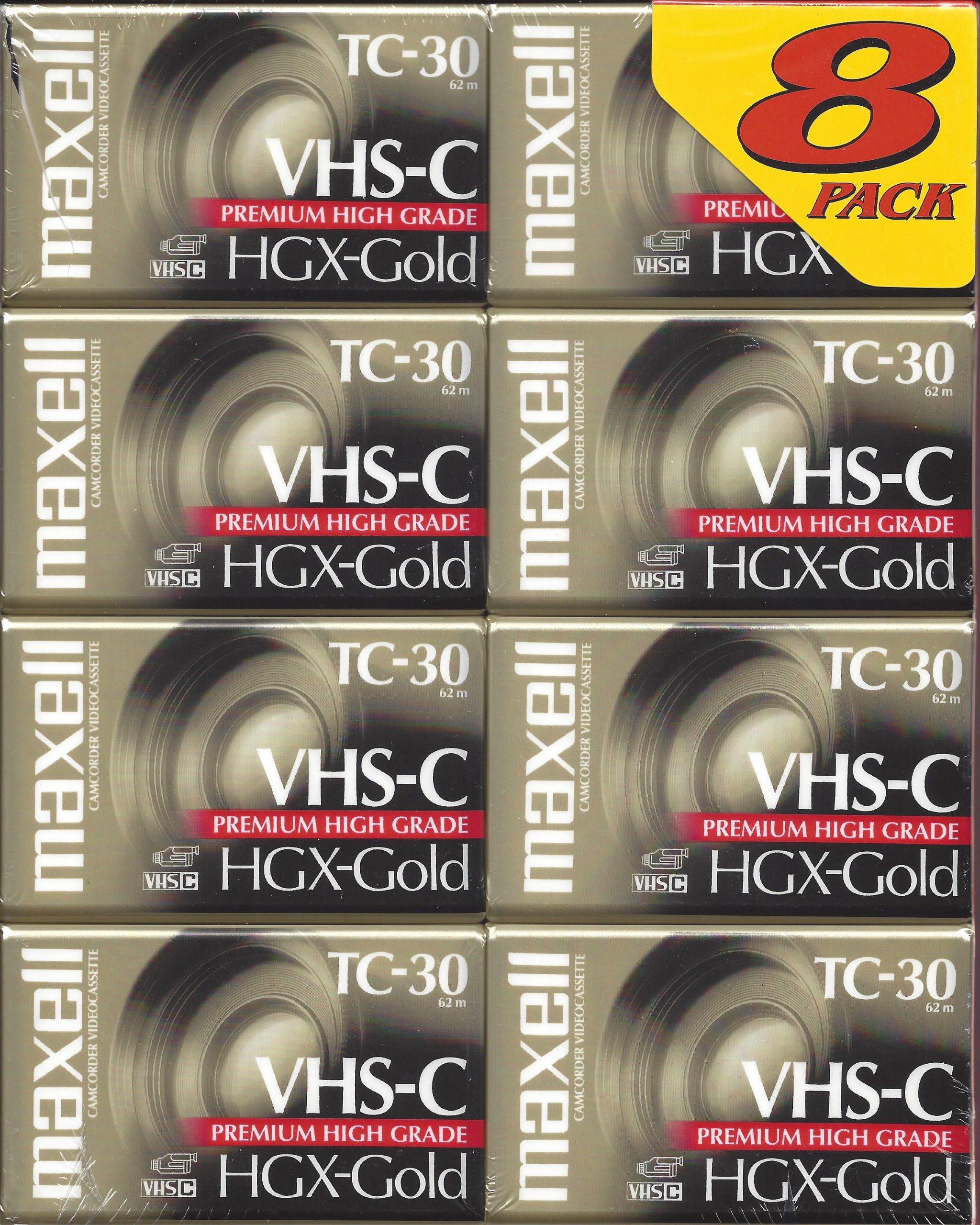 Maxell TC-30 VHS-C Camcorder HGX-Gold Premium High Grade 8-Pack