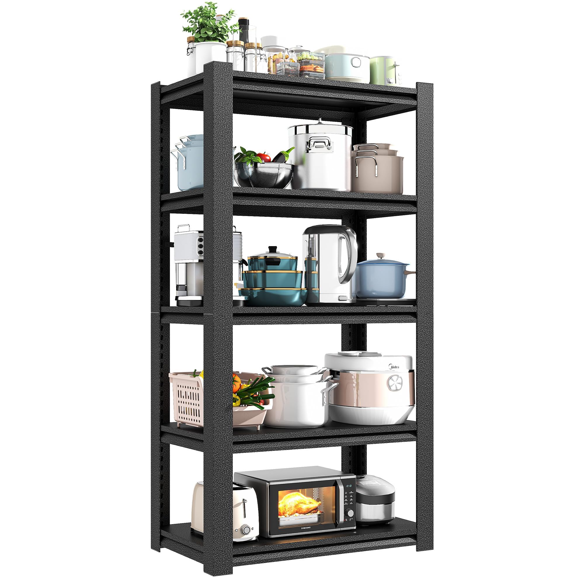 BIZOEIRON 32''H Garage Storage Shelves, Adjustable 3 Tier Metal Shelves (Black)