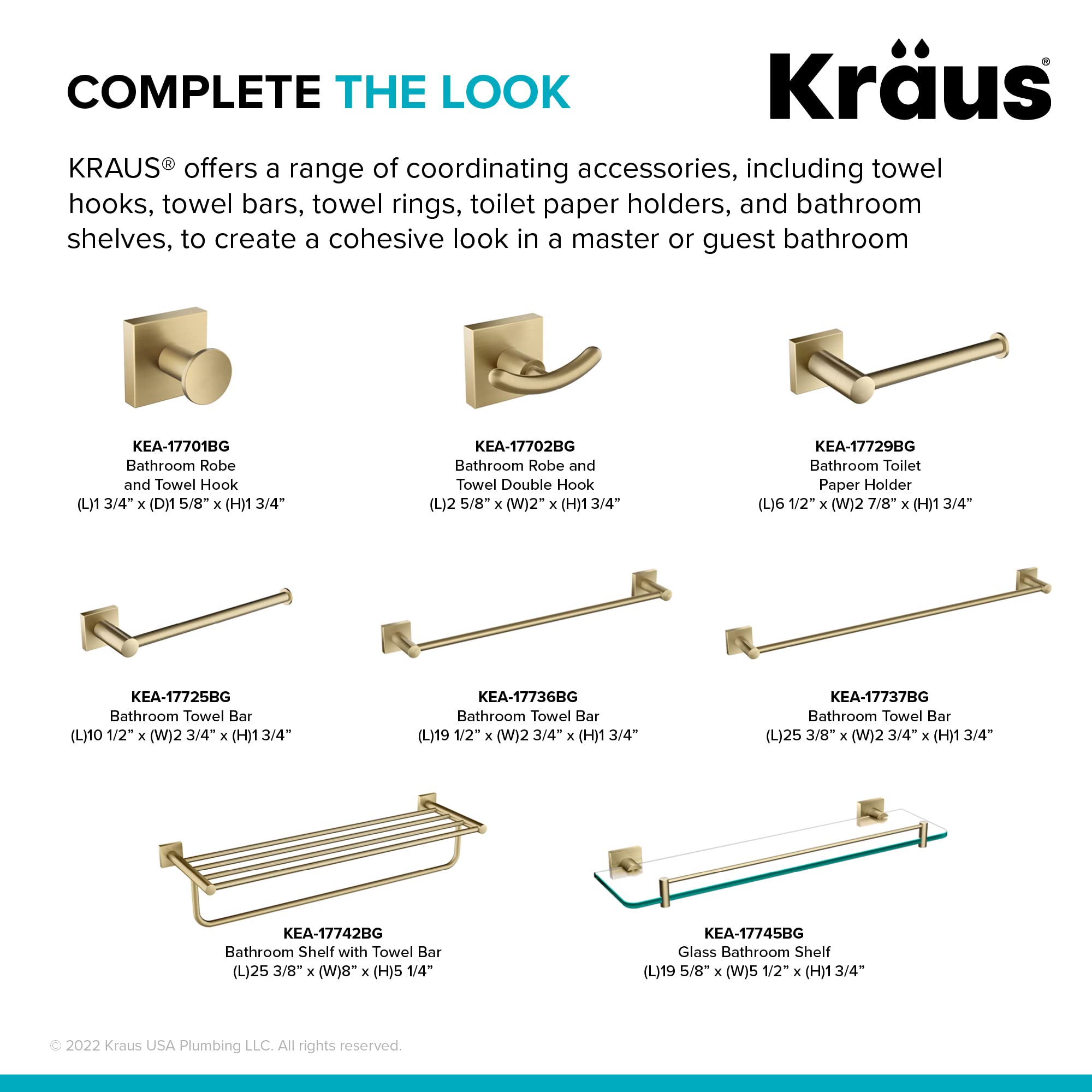 KRAUS Ventus Bathroom Robe and Towel Double Hook, Brushed Gold Finish, KEA-17702BG