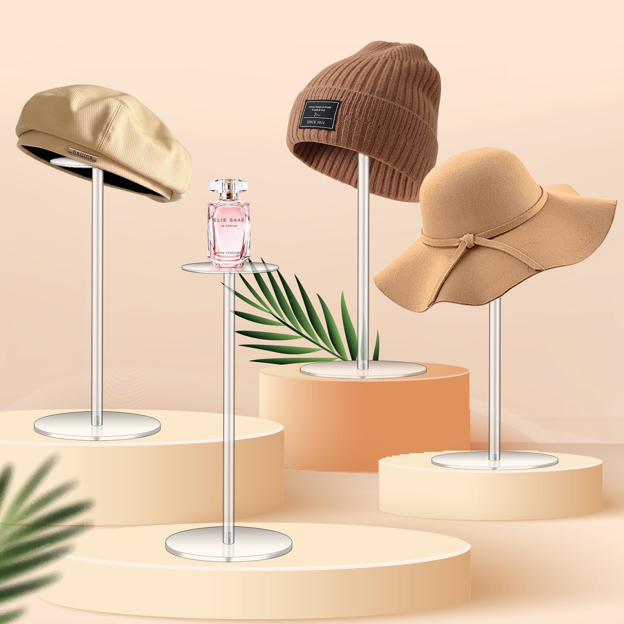 DIFENLUN 2 sets of acrylic hat stand wig display stand (13.8 "+11.8")/ Clear acrylic hat stand and wig display Hat stand Display hat stand/Round barbell base display wig display