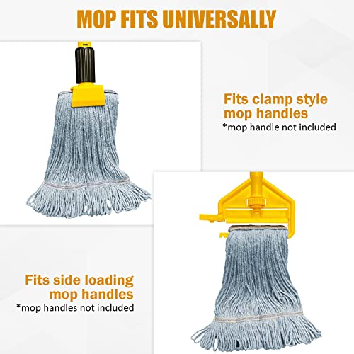 Buena Goods Heavy Duty Blue Commercial Mop Head Replacement. Looped End Synthetic Cotton Blend Mop Refill. Industrial Grade Reusable Washable Wet Mop Heads. Durable Wide Universal Headband. 3 Pack