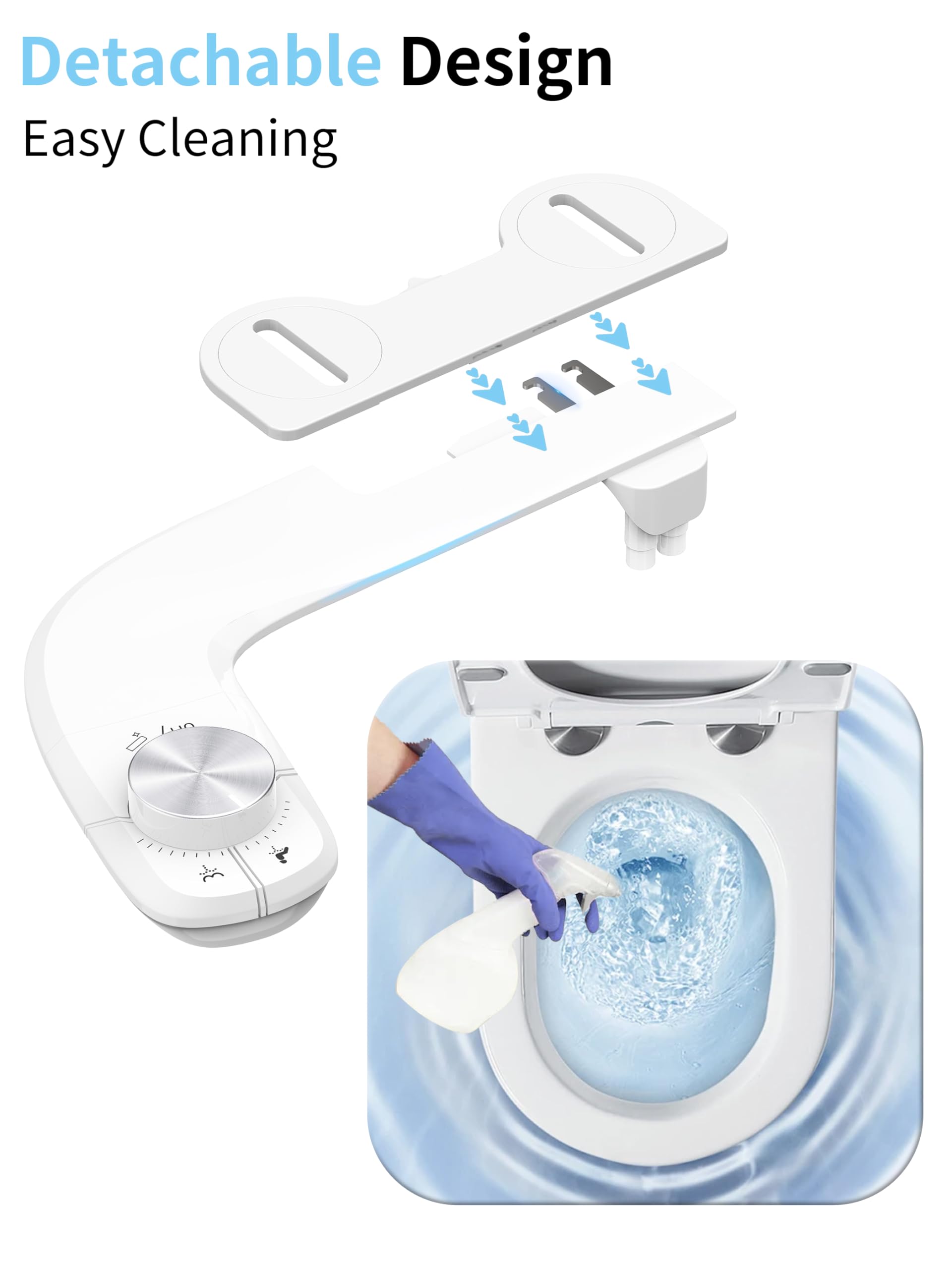 Livilord Bidet Attachment for Toilet, Non-Electric Retractable Self-Cleaning Nozzle for Existing Toilets, Bidet Toilet Seat Attachment with Pressure Controls for Frontal & Rear Wash