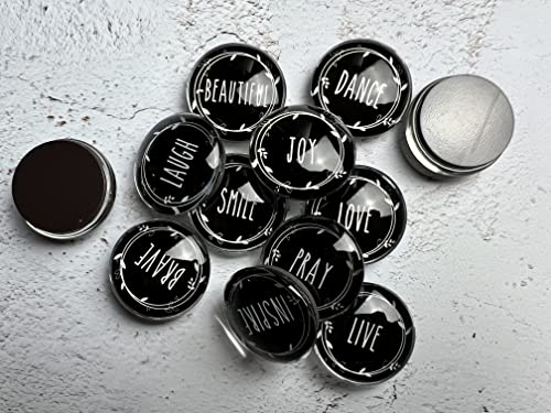 BabyPop! Newest Design Black 12 Pack Round Glass Refrigerator Magnets, Trendy Inspirational Magnet Gift Set for Fridge Cute Decorative Motivational Whiteboard Magnets for Office Locker Home & Kitchen