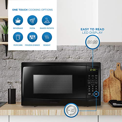 Danby DBMW0720BBB 700 Watts 0.7 Cu.Ft. Countertop Microwave with Push Button Door| 10 Power Levels, 6 Cooking Programs| Auto Defrost and Child Lock, Black
