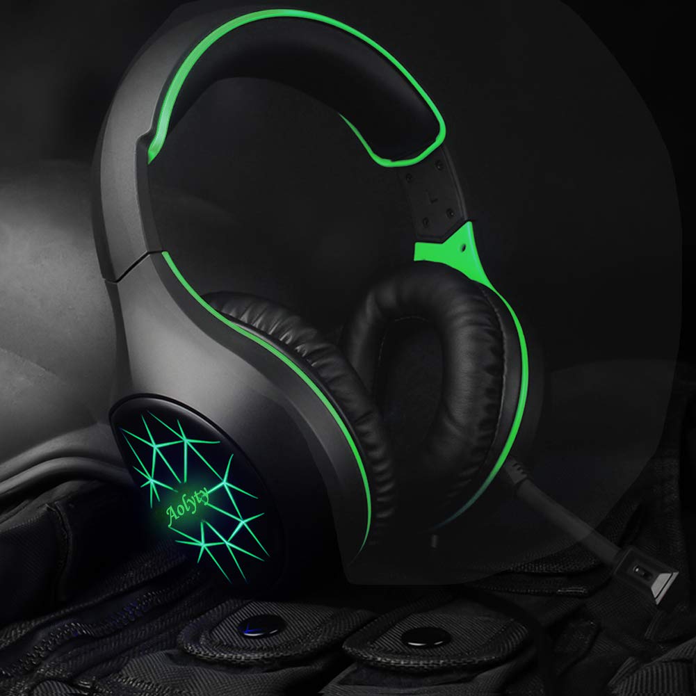 Aolyty Pro Gaming Headset 7.1 Stereo Surround with LED Light Mic Noise Cancelling Over Ear Headphones Compatible with Computer Laptop Phone Tablet,PS5 PS4 (Green)