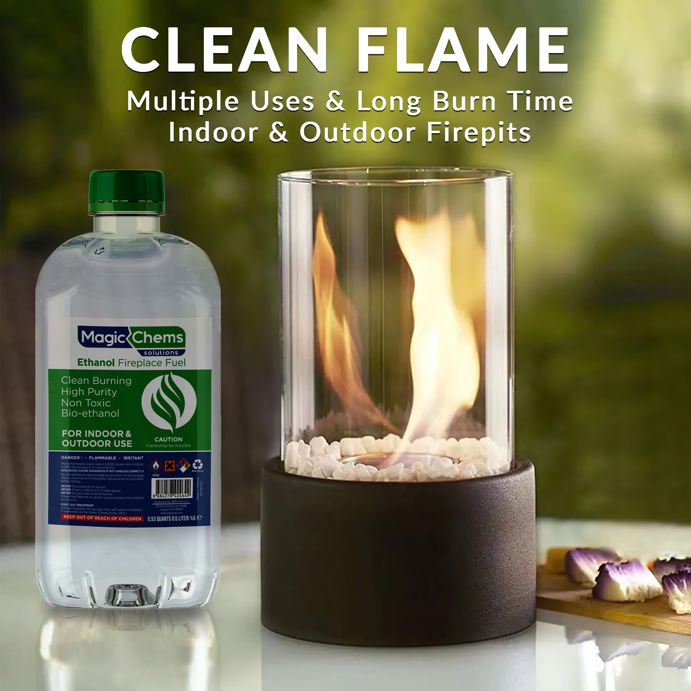 Bioethanol Fuel Tabletop Firepit (1 x 0.5Lt) for Tabletop Fireplaces, Stoves and Burners, Bioethanol Fuel for Fireplaces and Fire Pits (1 Pack 1/2 Quart)