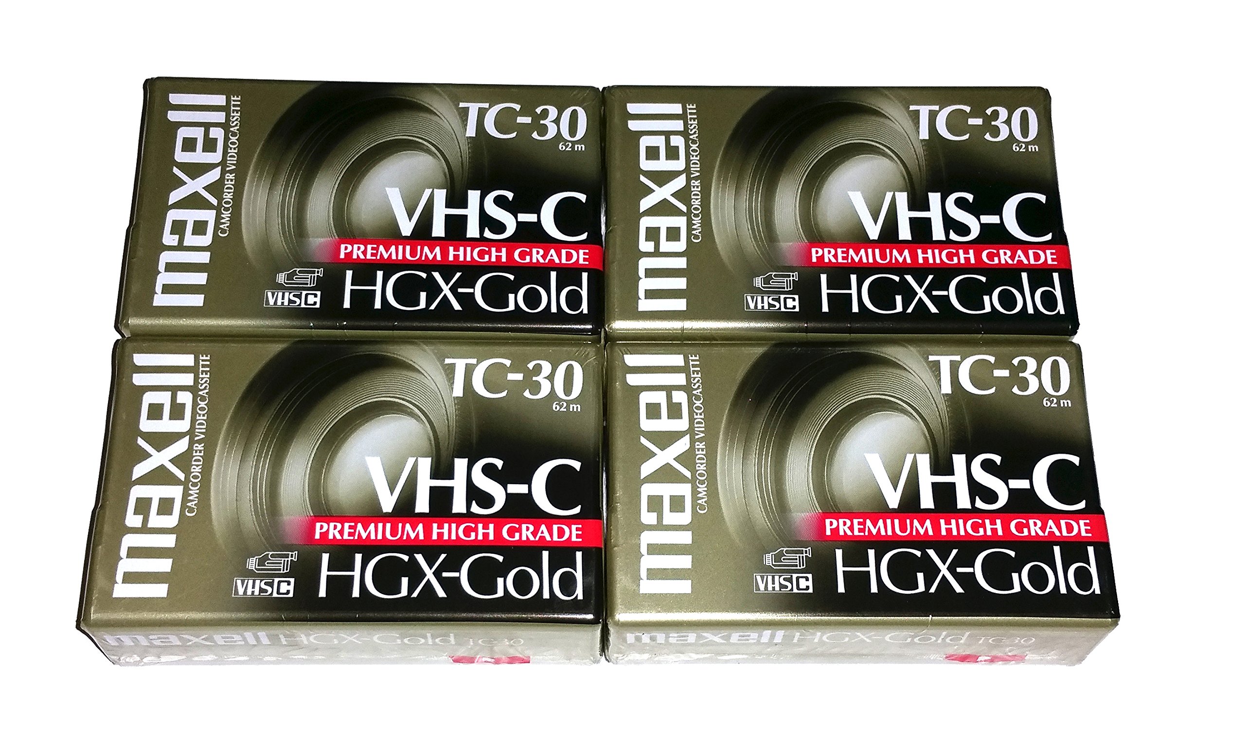 Maxell VHS-C TC-30 HGX Gold Blank Cassettes - Pack of 4 Cassettes