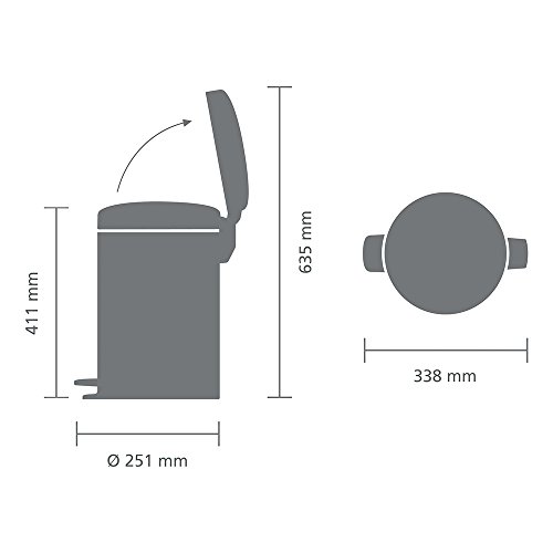 Brabantia New Icon Step Trash Can (3.2 Gal/Metallic Gray) Soft Closing Kitchen Garbage/Recycling Can with Removable Bucket
