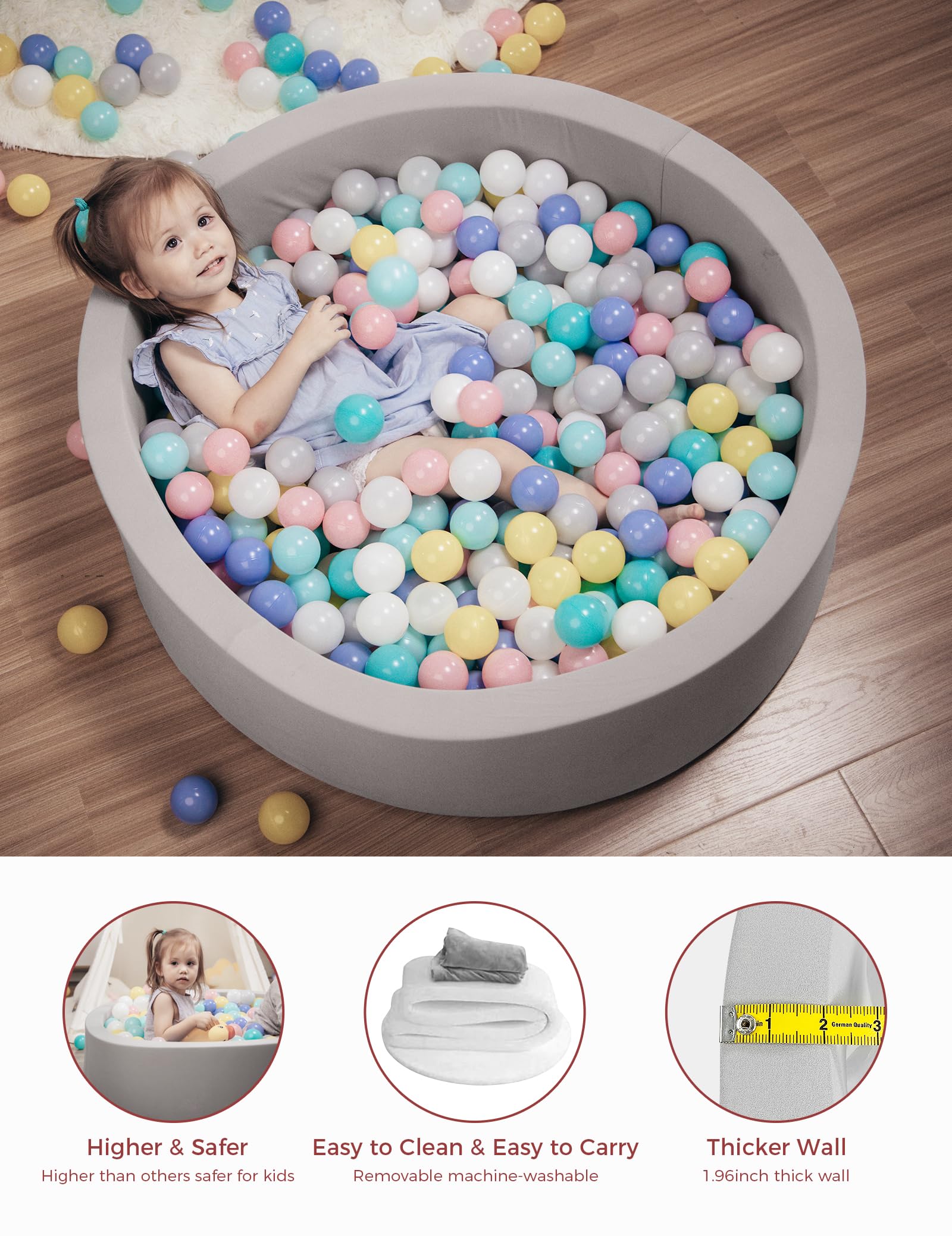 HOFISH Foam Playset with Ball Pit for Toddler Children, Playset Designed Easy to Clean or Install, Children Indoor Active Climbing Crawling and Playing -(Balls NOT Included) (Light Gray, 1PC)