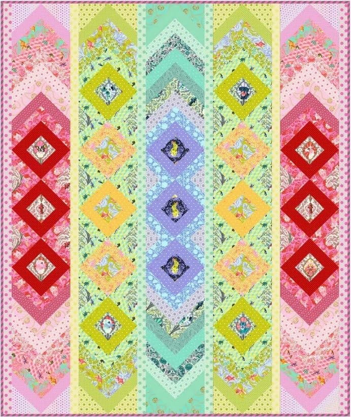Tula Pink for Free Spirit Besties Hop to It W/Metallic Gold, Fabric by The Yard (Bluebell)