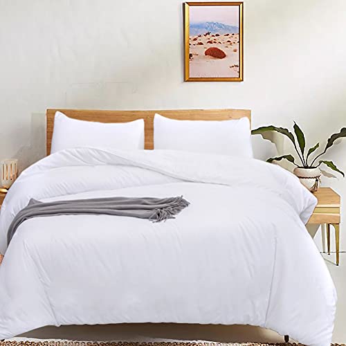 CLOTHKNOW White Comforter Sets Queen White Bedding Comforter Sets Full Plain White Bed Comforter Solid White Queen Size Bedding Set 3Pcs White Comforter Sets Queen