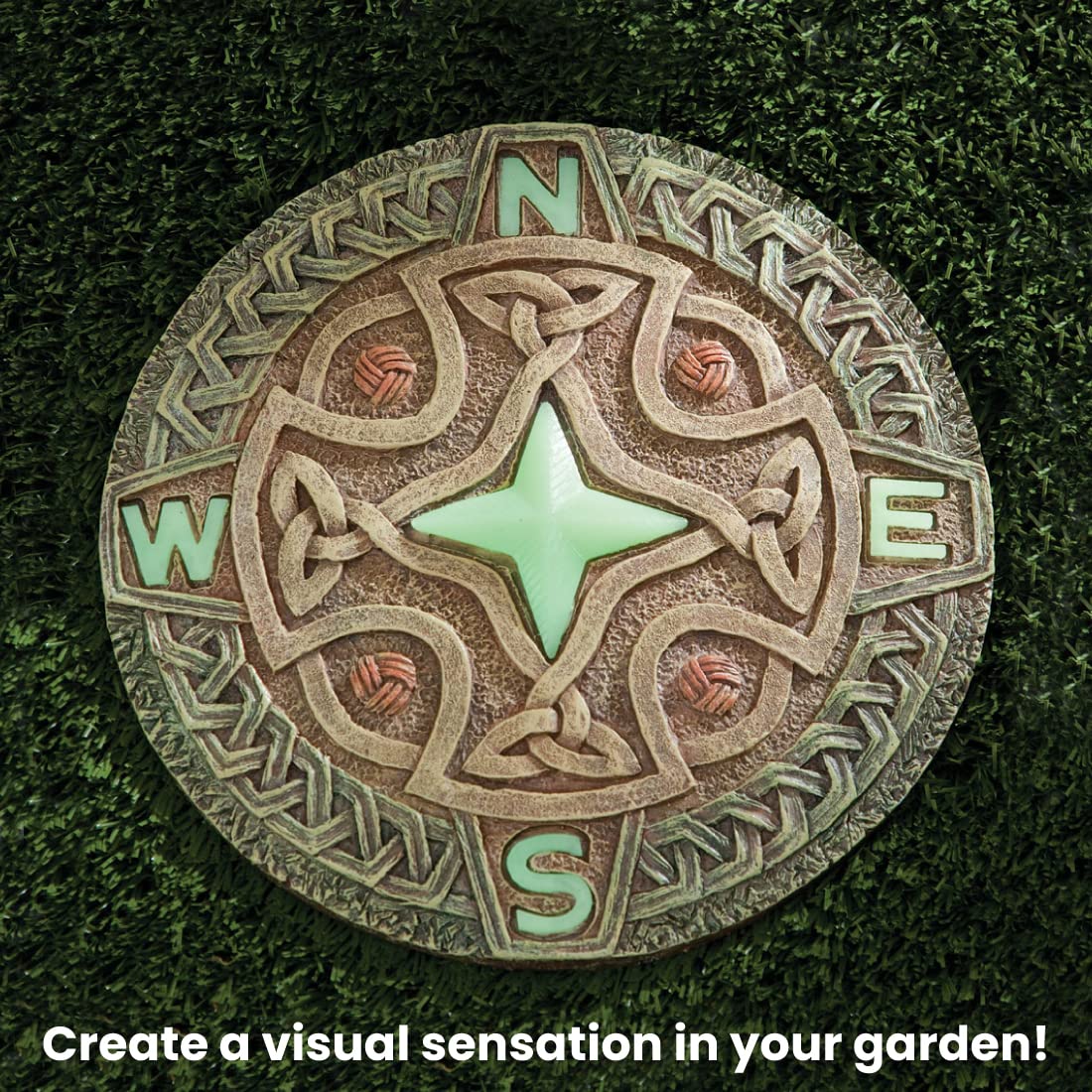 Bits and Pieces - 10β Glow-In-The-Dark Celtic Compass Decorative Stone - Yard Decoration β Beautiful Lawn/Garden Stone