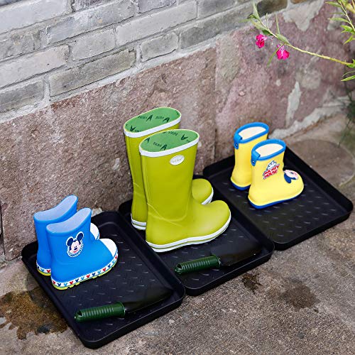 Boot Mat Tray for Floor Protection,3 Pack Black Shoe Tray,Boot Drying Mat w/Lip, Dirt Rug, Dog Water Mat & Litter Box ray,Garden Garage-Indoor Outdoor (Black)