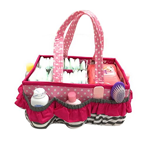 Bacati Elephants Girls Nursery Fabric Storage Caddy with Handles, Pink/Grey