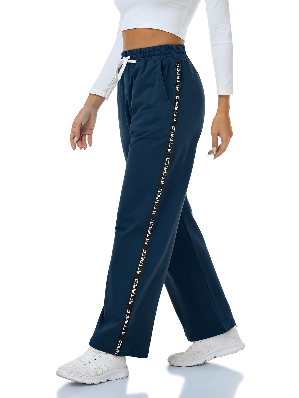 ATTRACO Women Wide Leg Sweatpants Baggy Lounge Pants Drawstring Casual Athletic Pants Blue