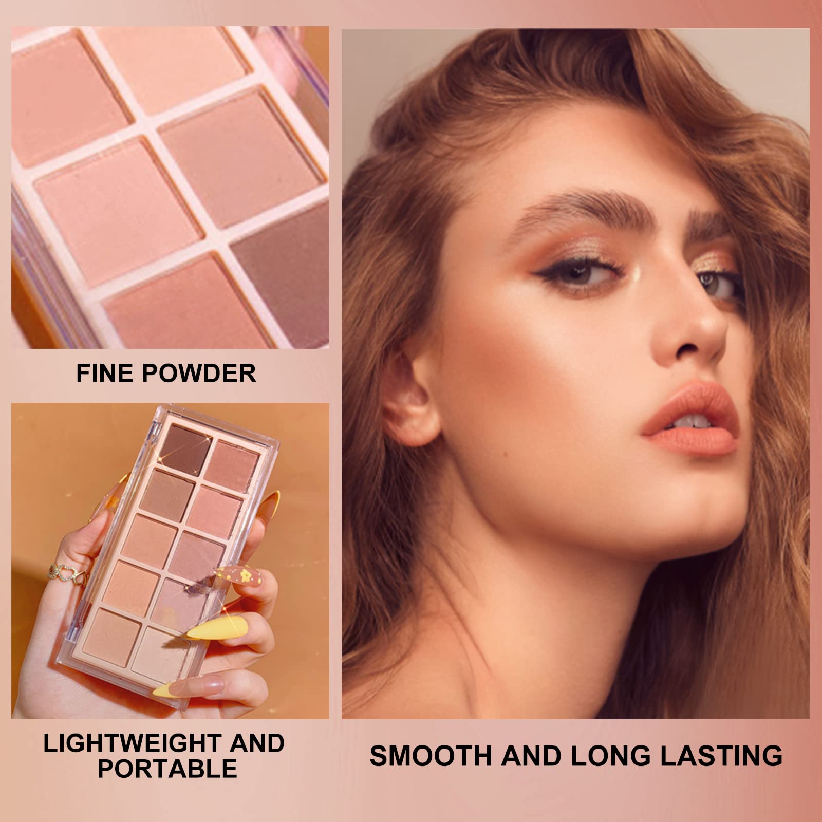 Erinde 10 Colors Eyeshadow Palette - Matte Nude Naked Eye Shadow Makeup, Ultra-Blendable High Pigmented Long Lasting, Neutral Beige Brown Eye Make Up Pallet with Brush Travel Size Gift Kit, Milk Tea