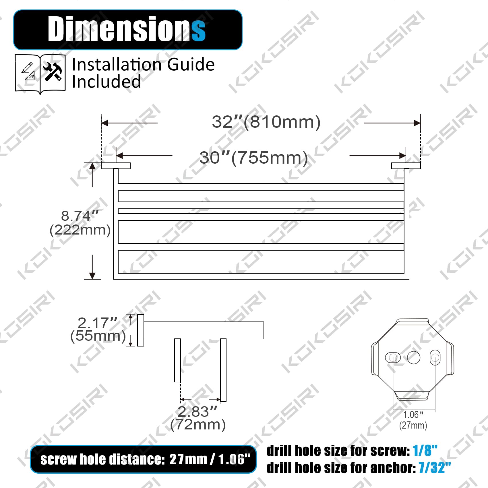KOKOSIRI Towel Rack 32-Inch Bathroom Towel Shelves with Double Towel Bars SUS304 Stainless Steel Wall Mounted, Brushed Nickel B6003BR-L32