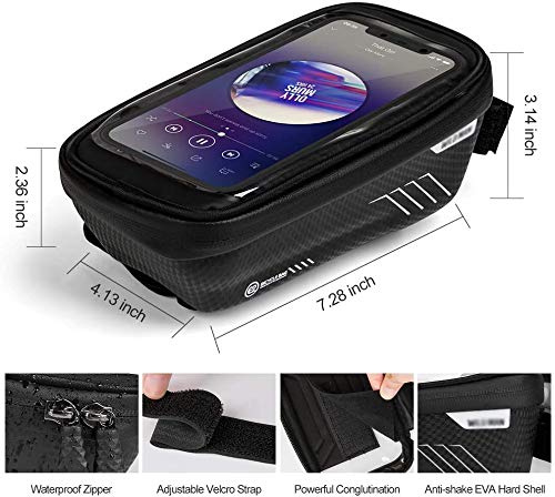 Bike Phone Mount Bag, Waterproof Bicycle Cycling Top Tube Handlebar Phone Holder Pouch Front Frame Storage Bag for iPhone 11 12 13 Pro Max, Galaxy S22 S21 Ultra S20 FE A12, Google Pixel 6, OnePlus 9 8