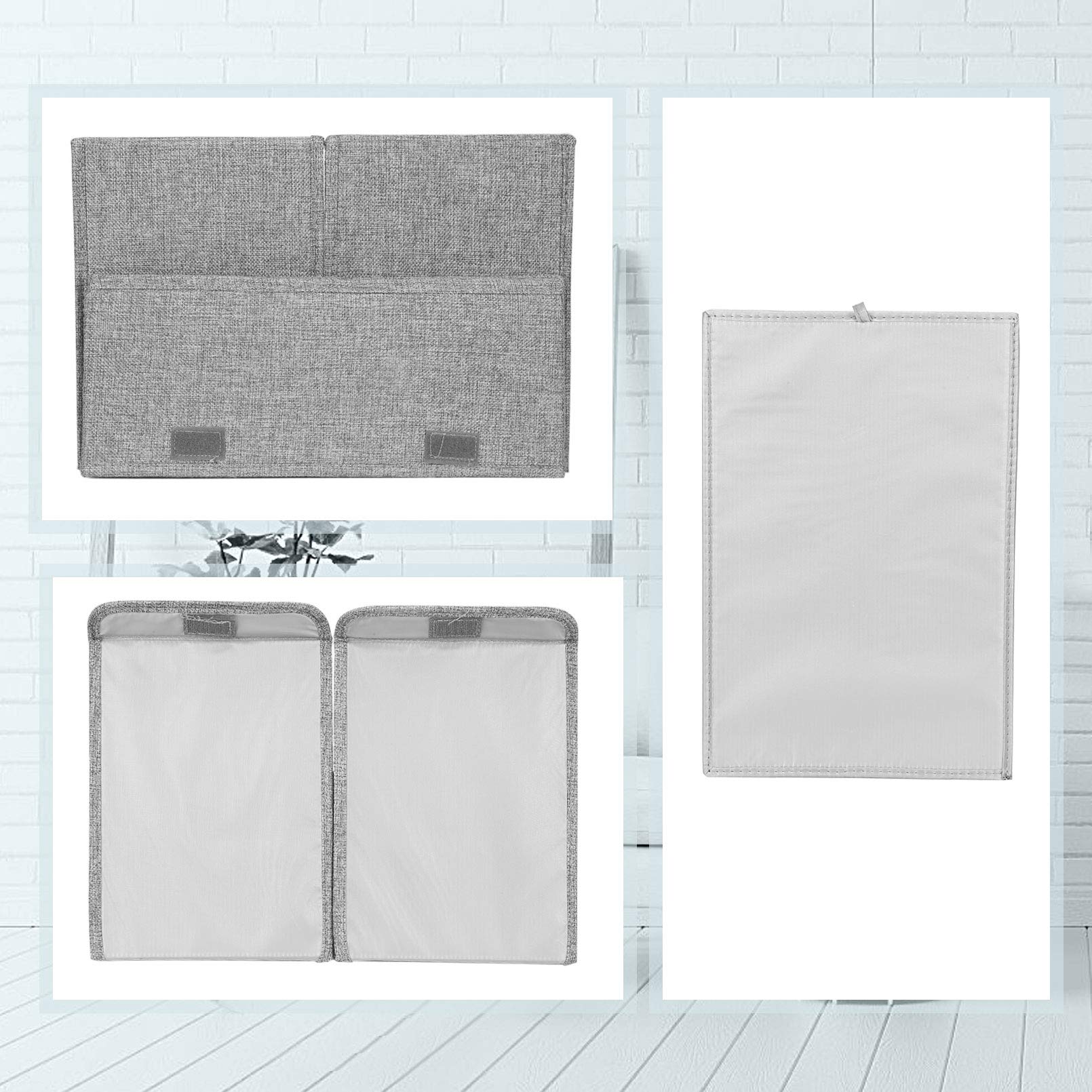Holulo 2 Pack Fabric Storage Boxes with Removable Divider ,Collapsible Cotton Linen Storage Bins Organizer Containers Baskets Cube with Lids and Handles for Clothes Books Toys Closet Shelves Organiser, Grey