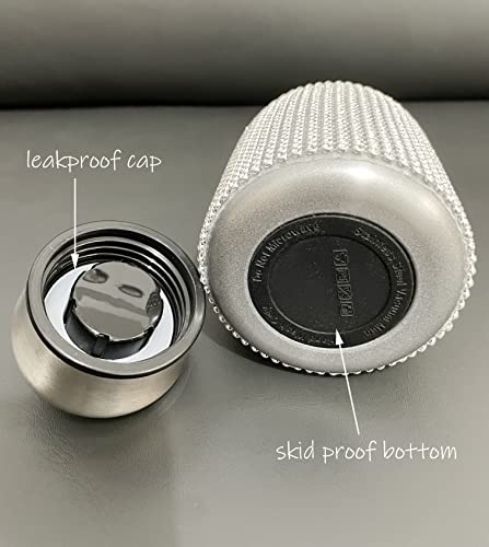 Bling Stainless Steel Diamond Water Bottle Crystal Rhinestone Cute Vaccume Insulated Thermal Flask with Chain and Pearl Bracelet (300ml/10.2oz)