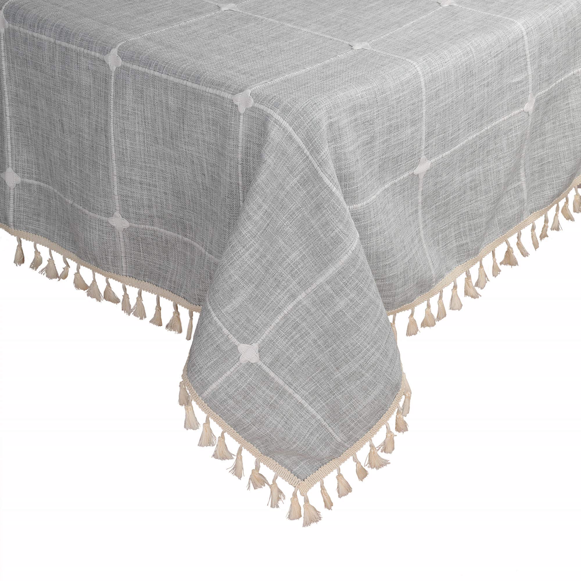 Bettery Home Cotton Linen Rectangular Tablecloth Tassel Plaid Table Cloth for Dining Kitchen Room Tabletop Decoration, 36" x 52" Grey