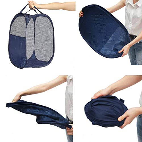 BENJUNC 2 laundry baskets, pop-up laundry baskets, foldable mesh laundry baskets (each with 2 reinforced handles), black + blue…