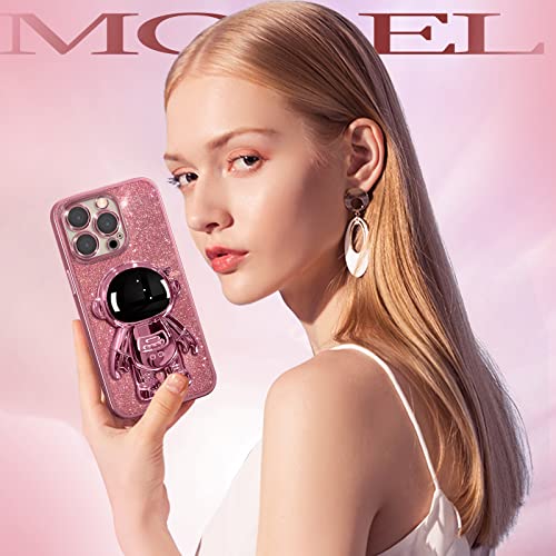 Buleens for iPhone 12 Pro Max Case Astronaut, Clear Cases for iPhone 12 Pro Max with Glitter Paper & Spaceman Stand, Women Girls Cute Electroplated Sparkly Space Phone Cover for 12 Promax