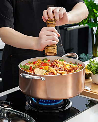 BEZIA 8 Quart Pot with Lid, Nonstick Cooking Pot with Lid, Induction Pasta Pot, Soup Pot, Large Stockpot, Stew Pot, Simmering Pot, Compatible for All Stoves, Golden