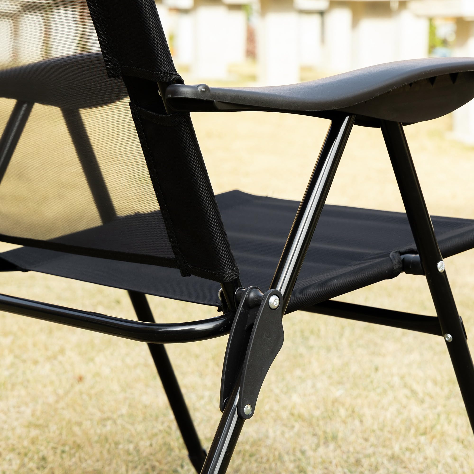 Outsunny Folding Patio Chairs Set of 2, Outdoor Deck Chair with Adjustable Sling Back, Camping Chair with Removable Headrest for Garden, Backyard, Lawn, Black