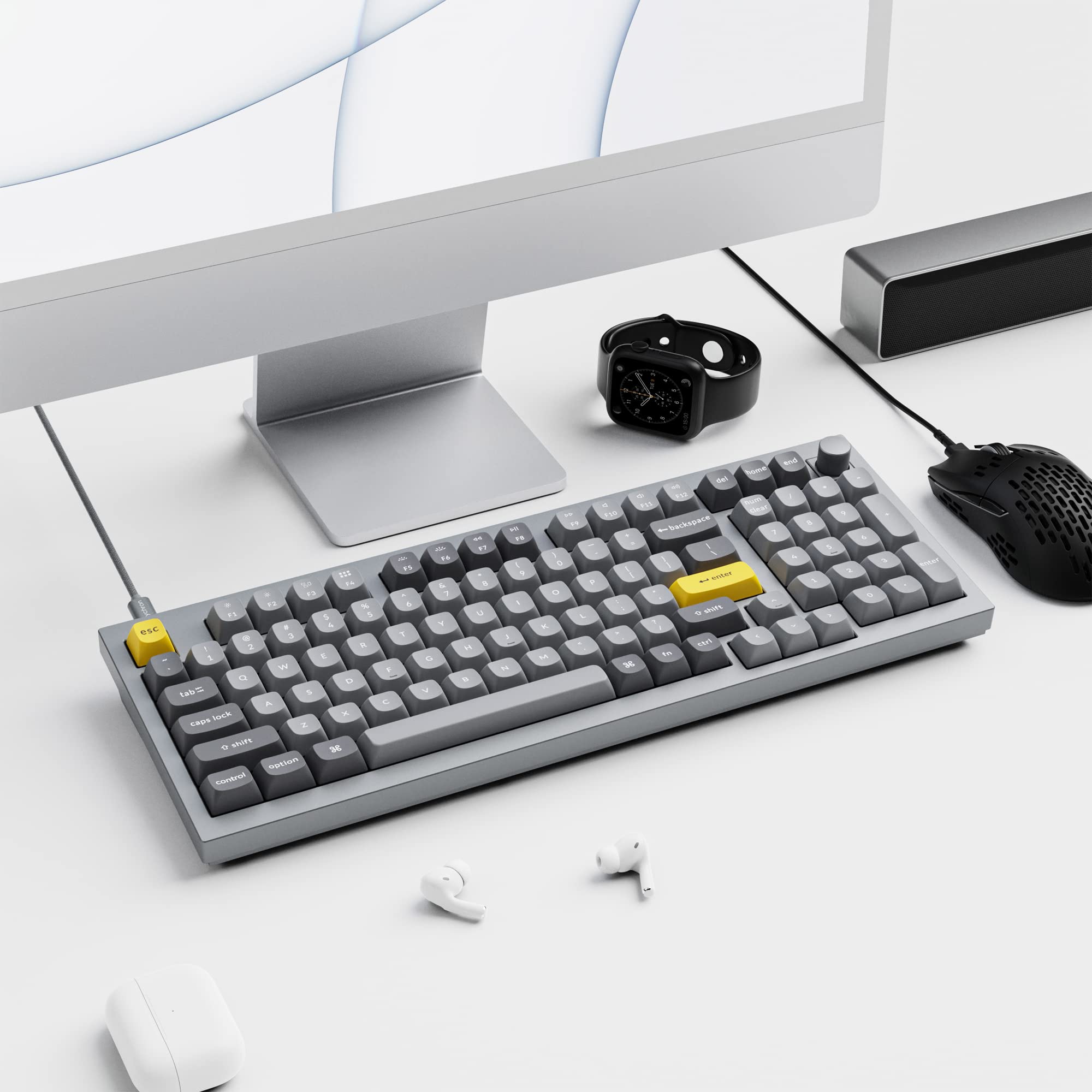 Keychron Q5 Wired Custom Mechanical Keyboard Knob Version, 96% Layout QMK/VIA Programmable Macro with Hot-swappable Gateron G Pro Brown Switch Double Gasket Compatible with Mac Windows Linux (Grey)