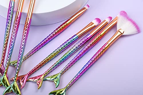 Tenmon 10 Pcs Mermaid Eye Makeup Brushes Set, Professional Eyeshadow Makeup Brushes Set with Soft Synthetic Hairs for Eyeshadow, Concealer, Eyeliner, Brow Blending, highlighter Brush Tool