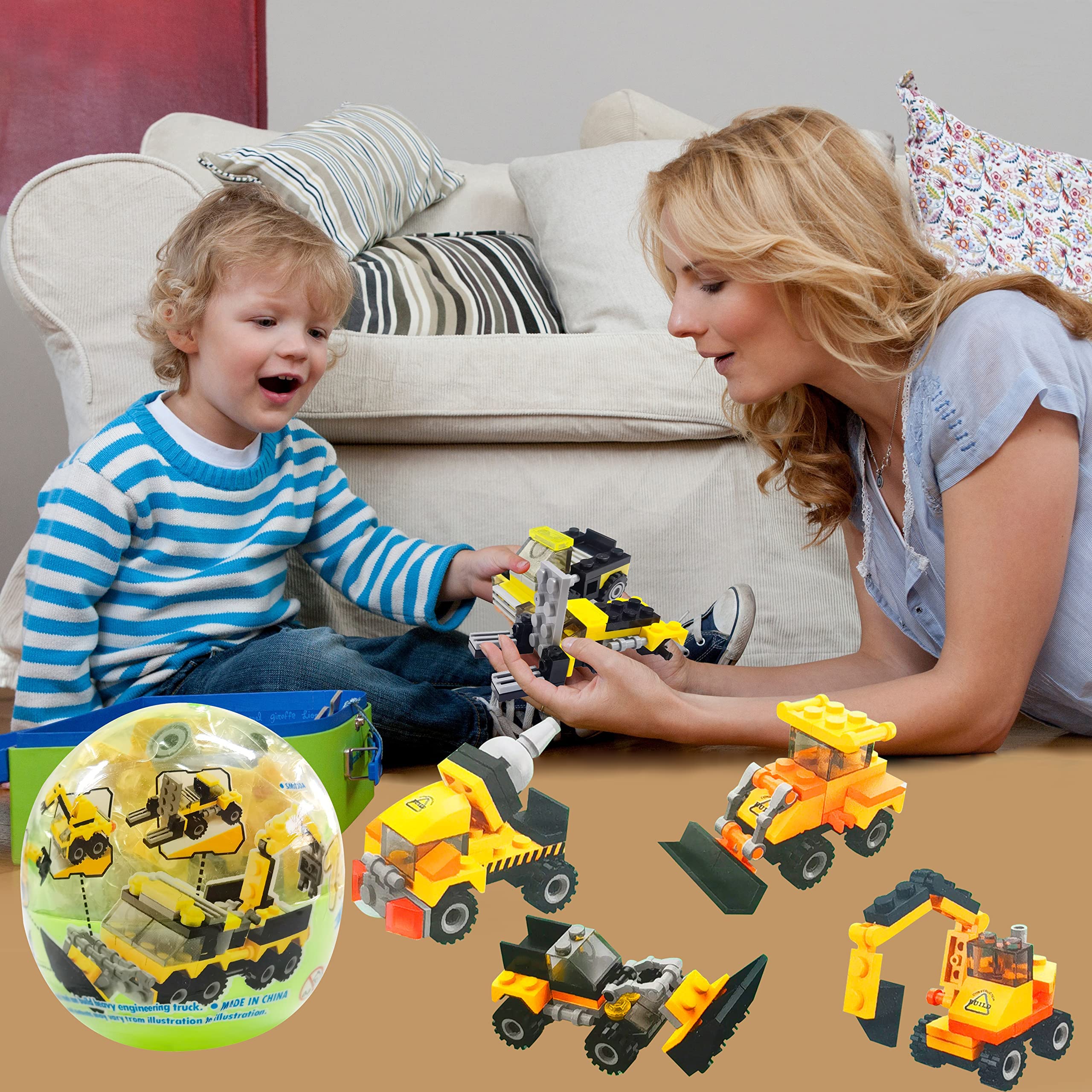 Holydeck 8 Pack Easter Eggs with Vehicle Building Blocks for Kids Assembly Building Cars,Great for Easter Party Favors,Easter Basket Stuffers,Goodie Bags